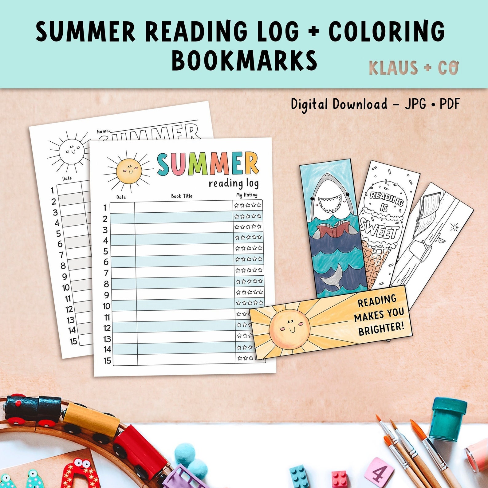 Summer Reading Log for Kids / Coloring Bookmarks / Printable - Etsy