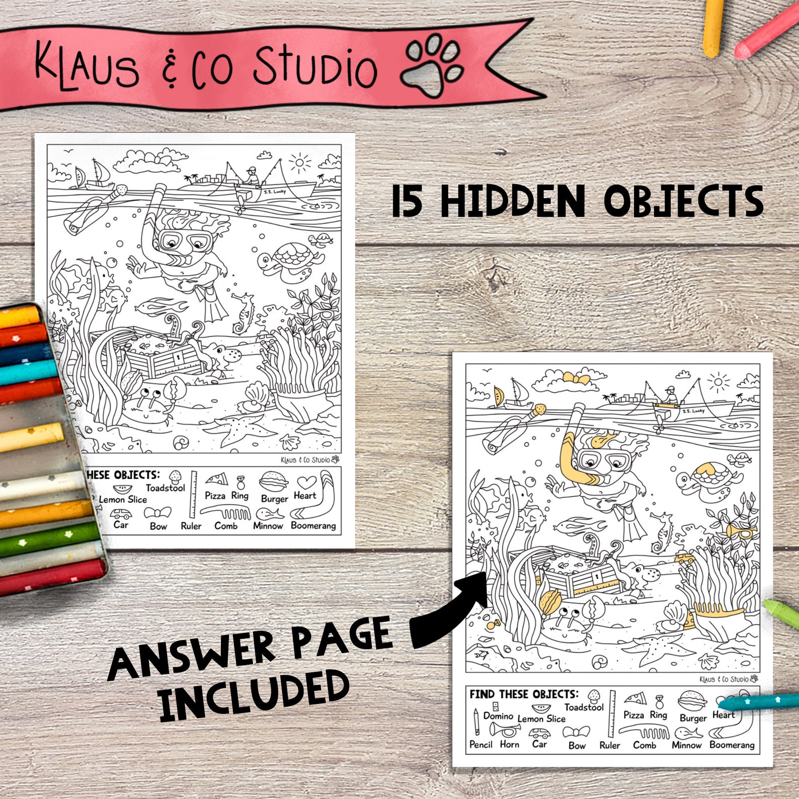 Color and Find Hidden Object Coloring Page / Printable | Etsy