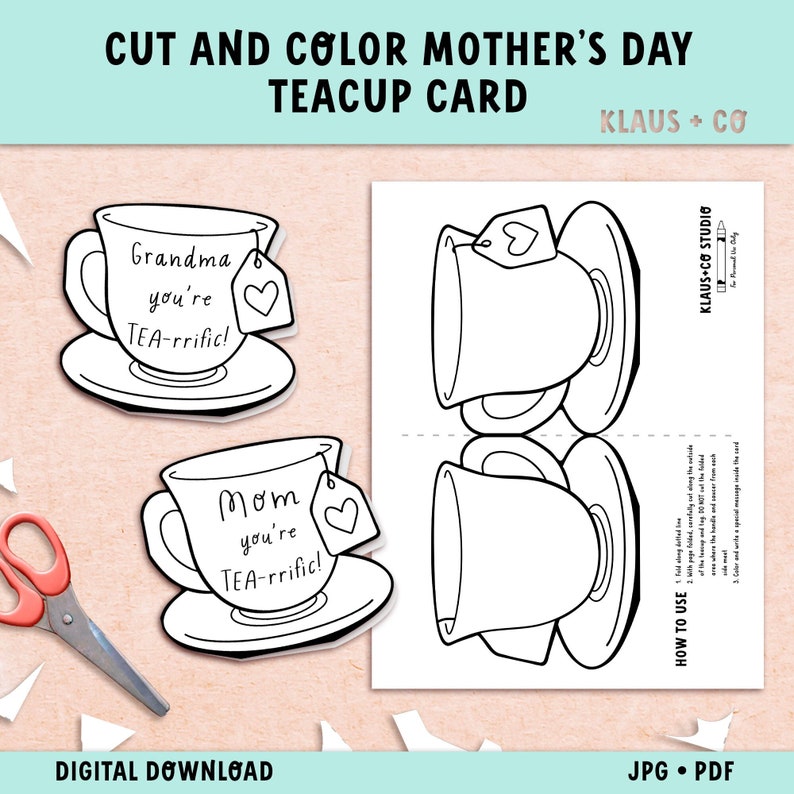 Mother's Day Teacup Card / You're Tearrific / Blank, Mom, or Grandma ...