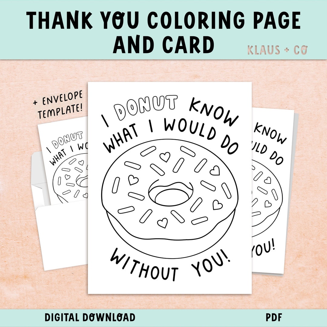 Donut Thank You Coloring Page / Coloring Card and Envelope / Printable ...