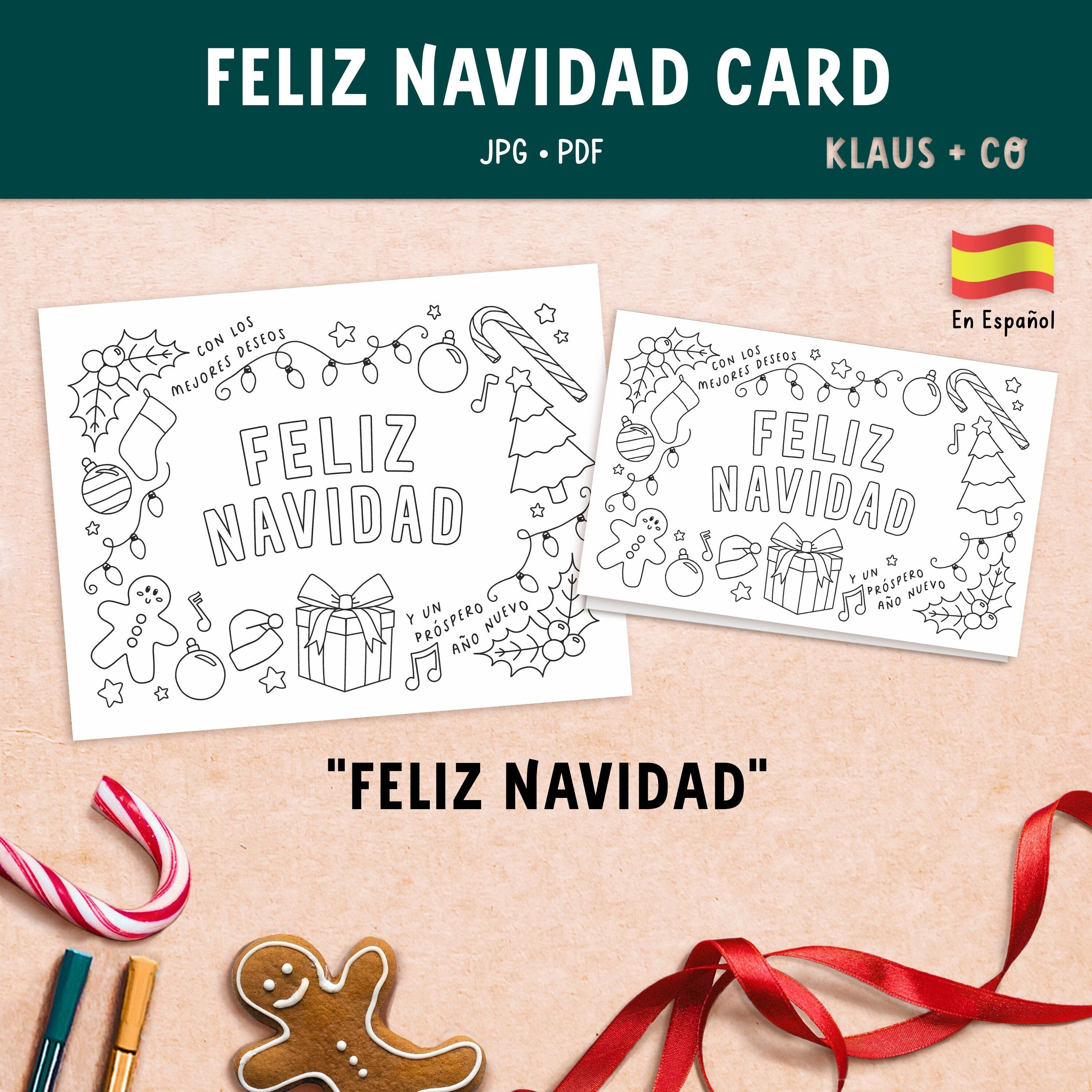Feliz Navidad Coloring Page and Card / Printable Activity / Digital ...