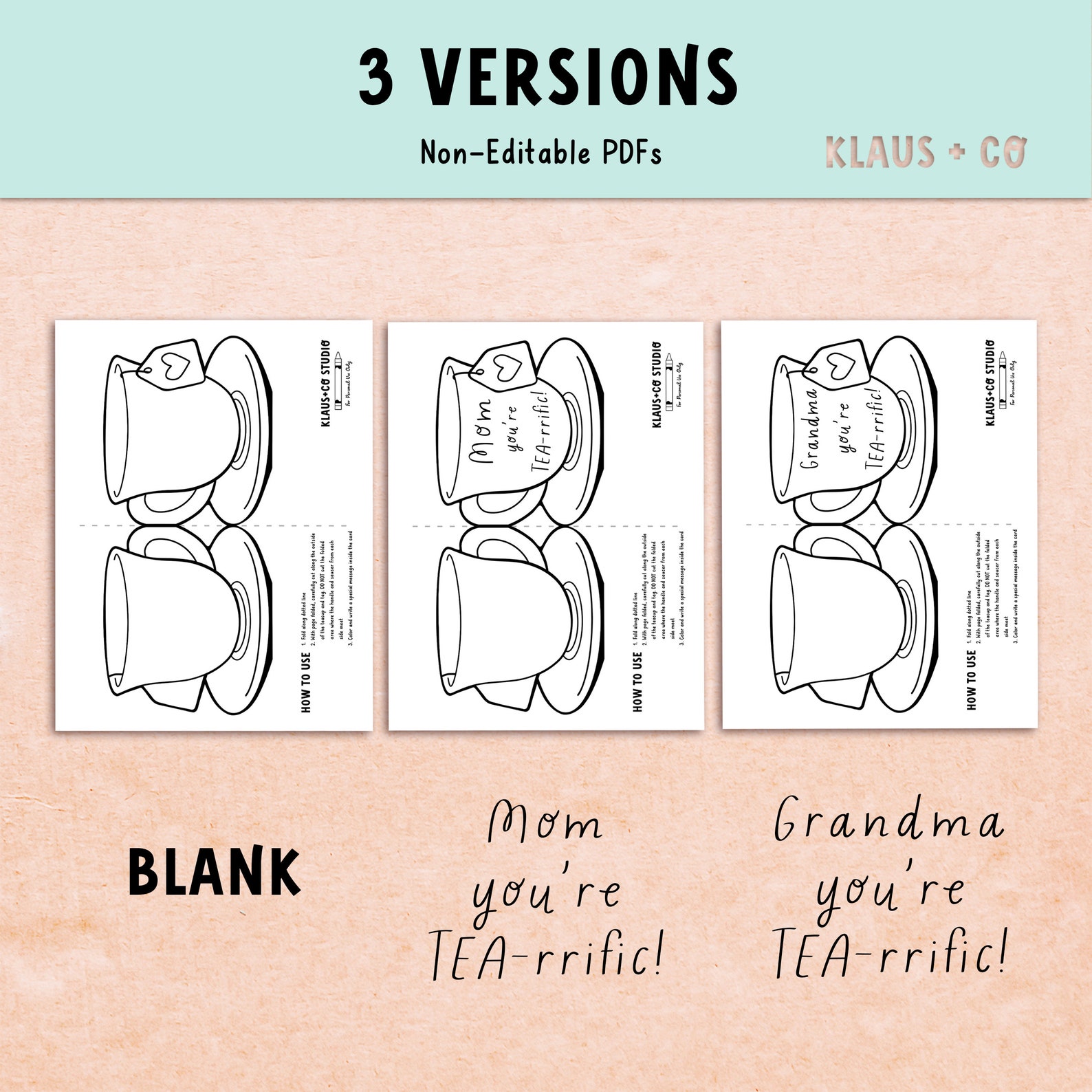 Mother's Day Teacup Card / You're Tearrific / Blank, Mom, or Grandma ...