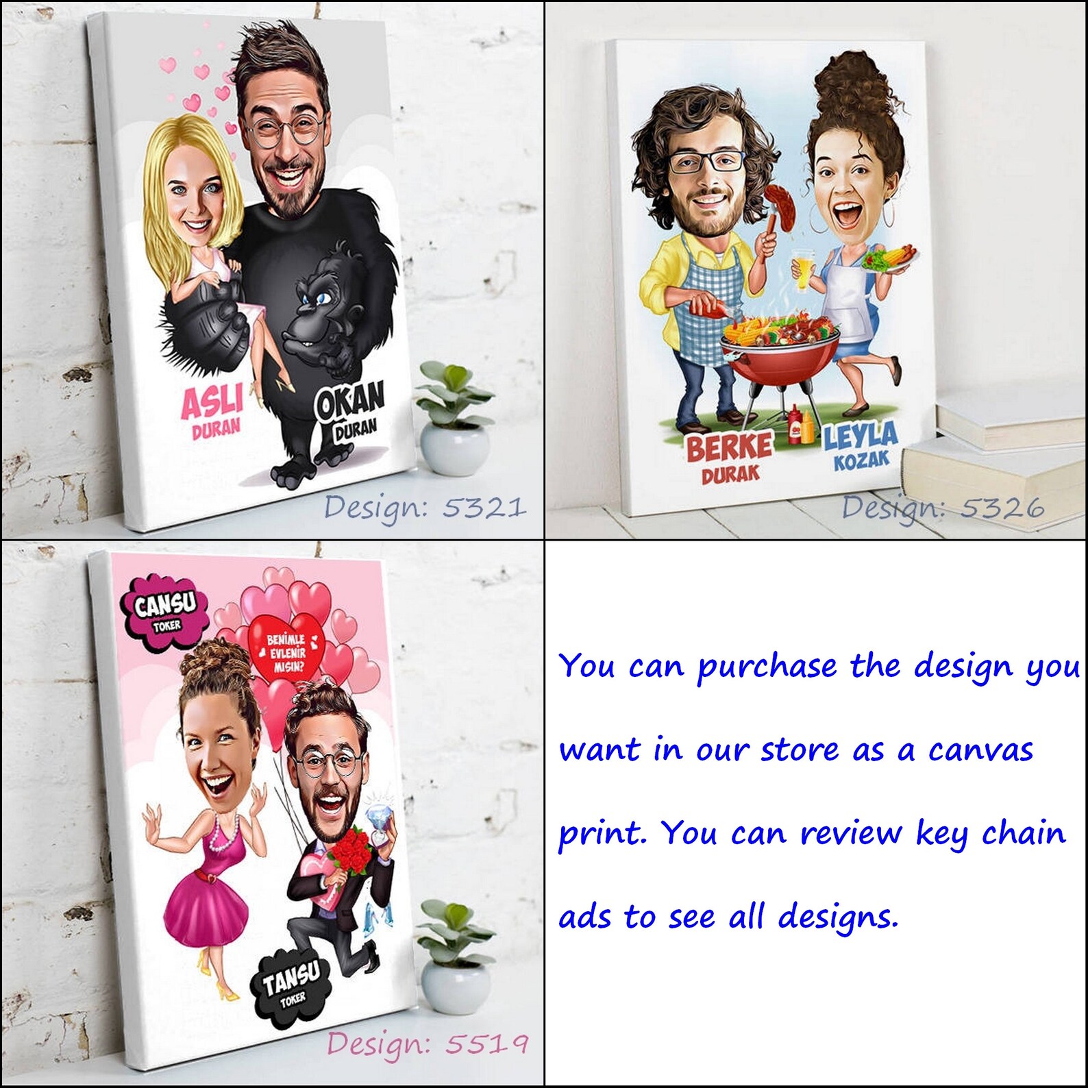 Custom Caricature Frame, Customized Canvas Gift, Personalized Christmas ...