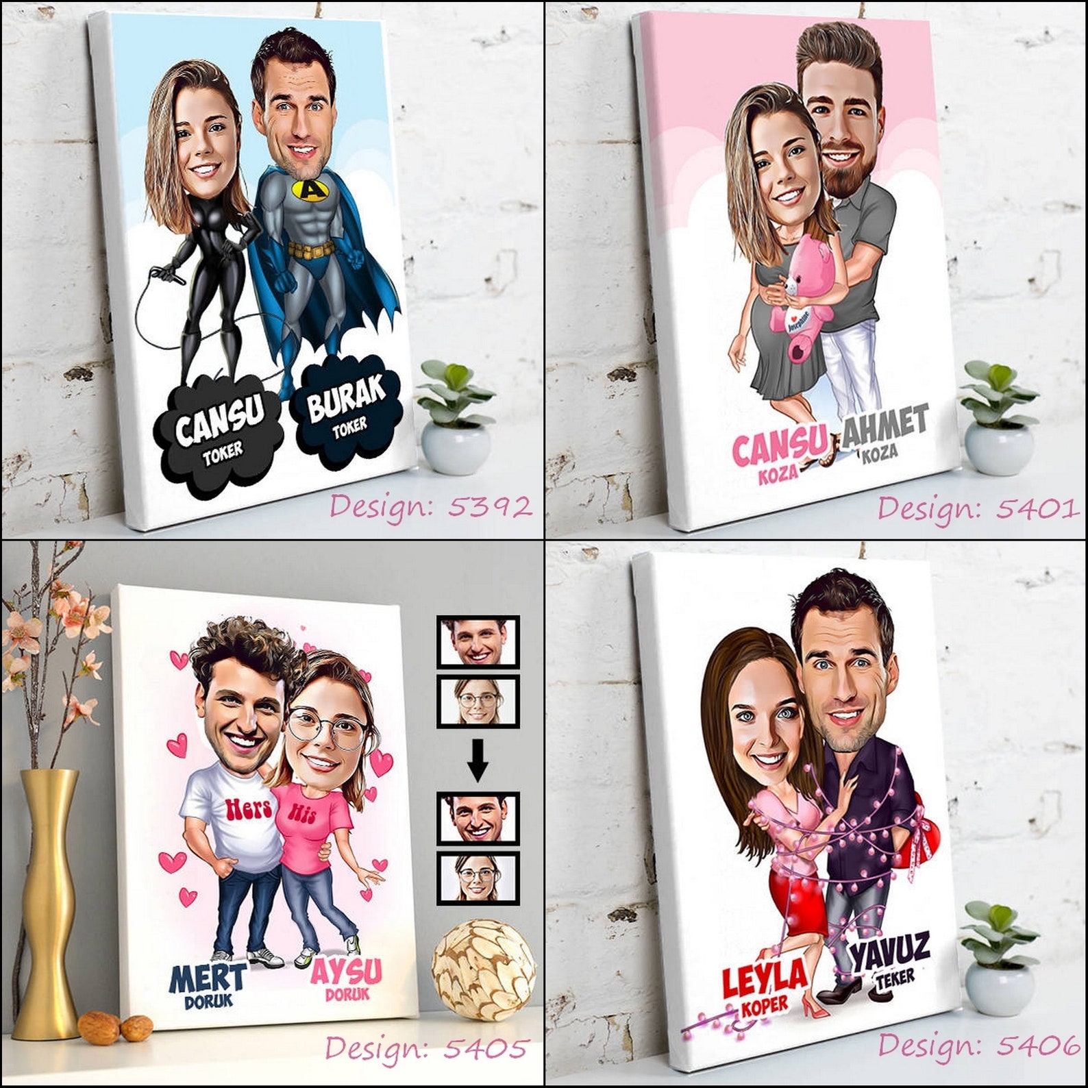 Custom Caricature Frame, Customized Canvas Gift, Personalized Christmas ...