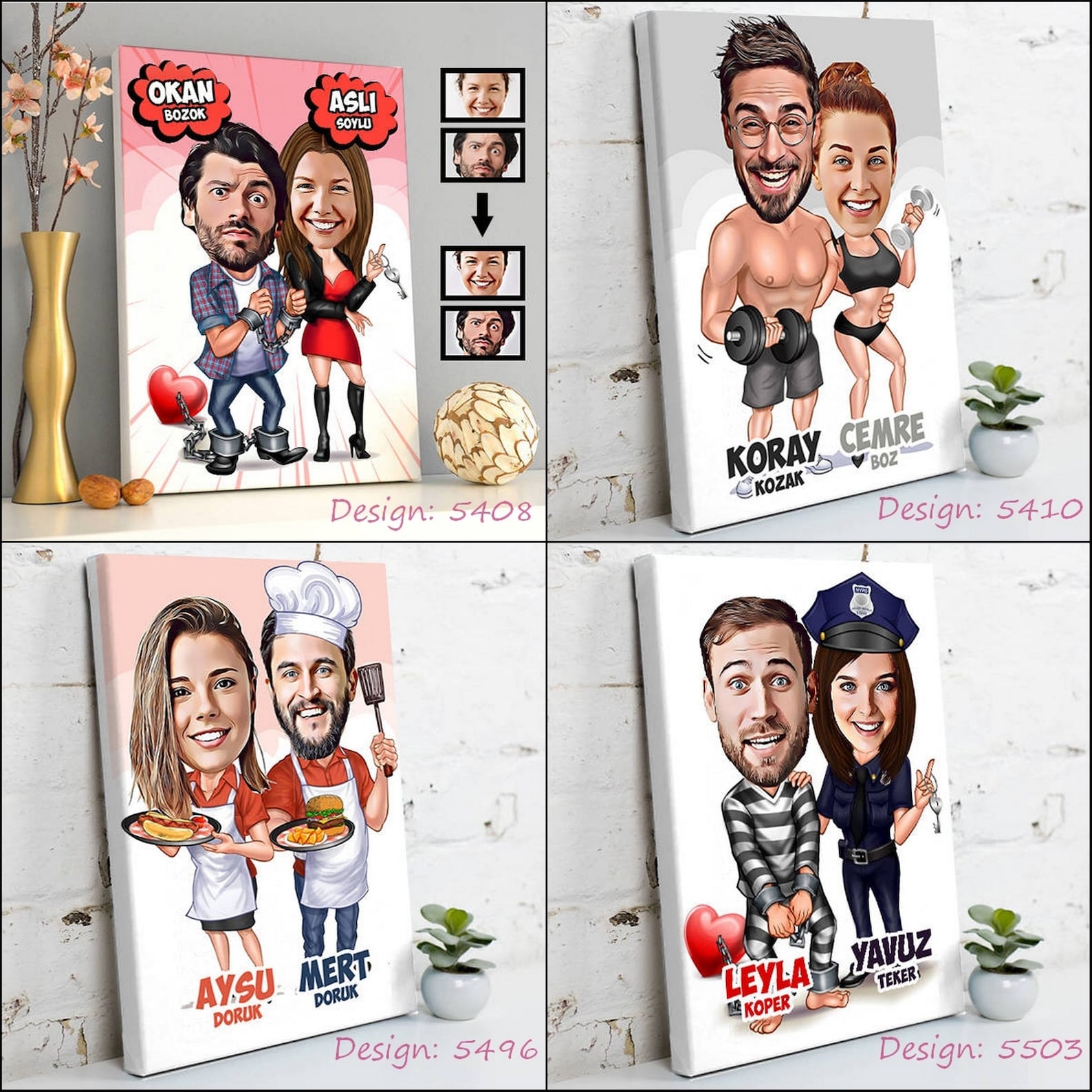 Custom Caricature Frame, Customized Canvas Gift, Personalized Christmas ...