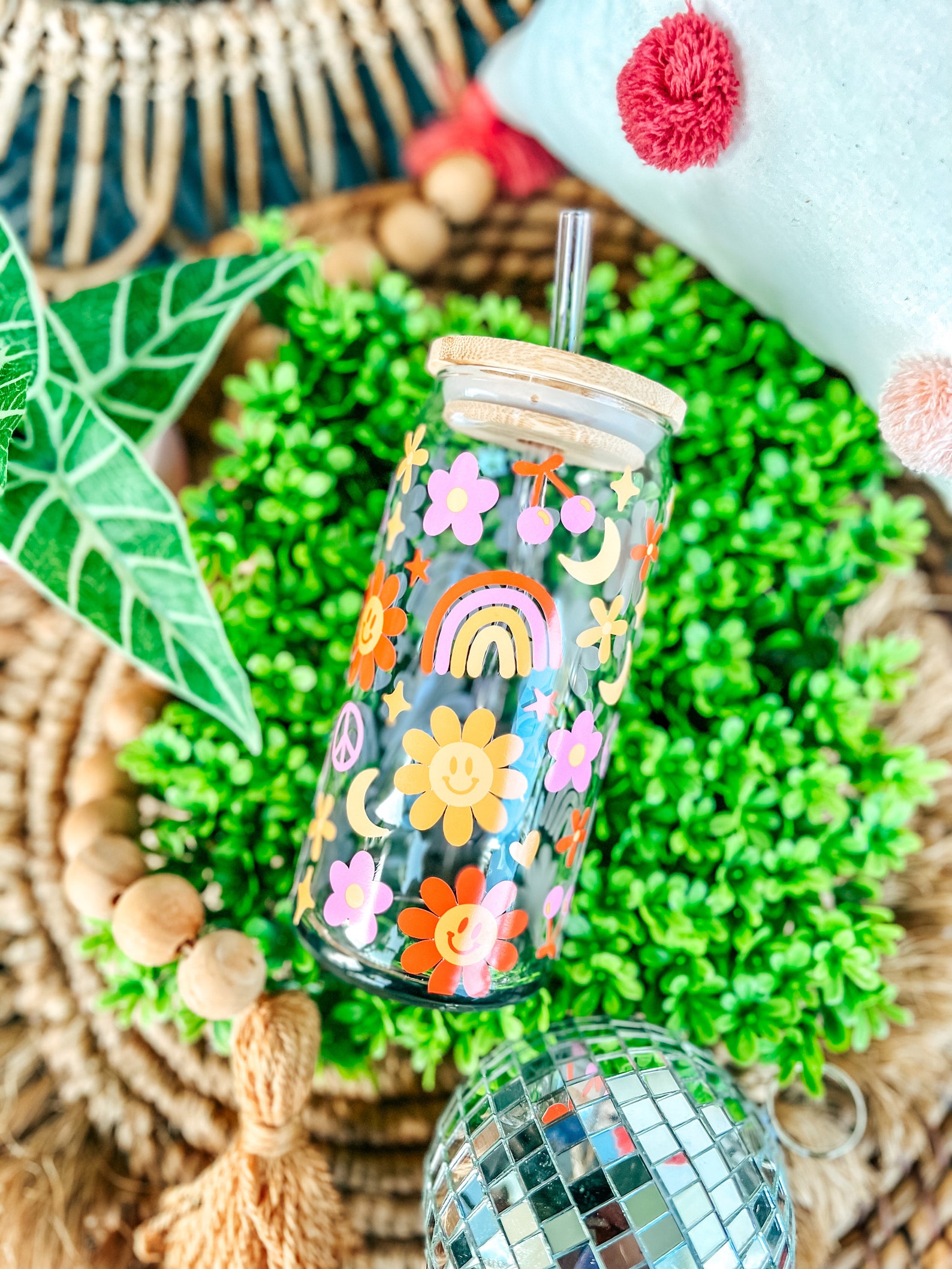 Groovy Flowers Beer Can Glass Retro Beer Can Glass Aesthetic Etsy