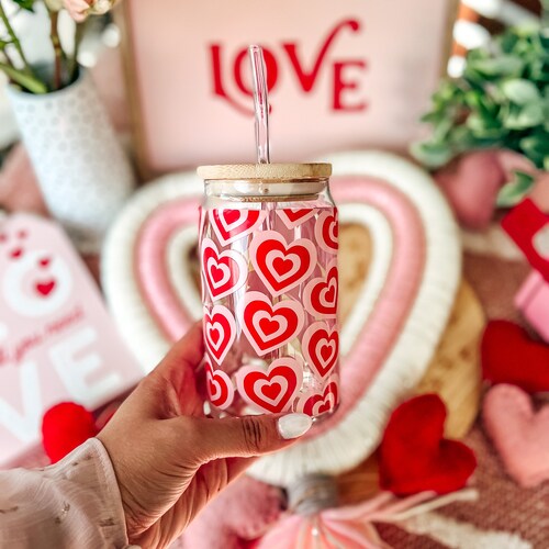 Retro Hearts Beer Can Glass Hearts Glass Valentines Etsy