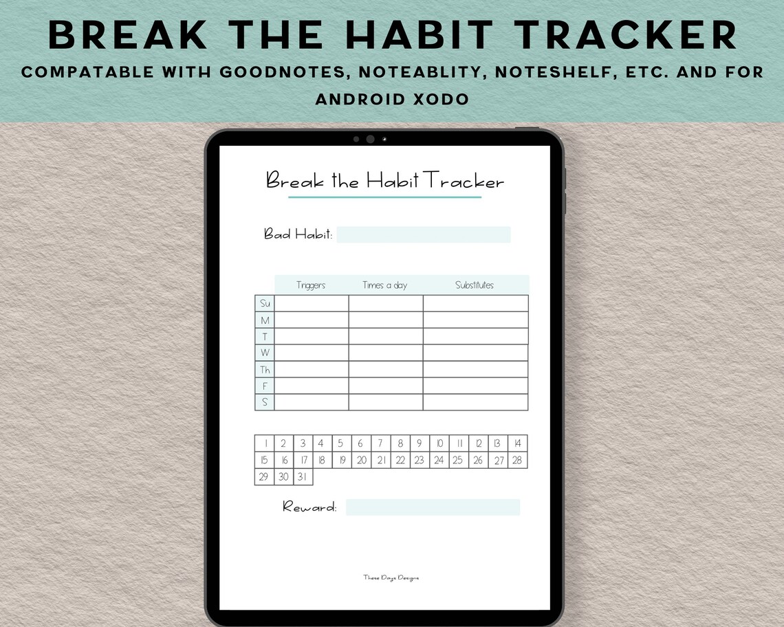 Break the Habit Tracker Calendar, Habit Tracker Printable, Routine ...