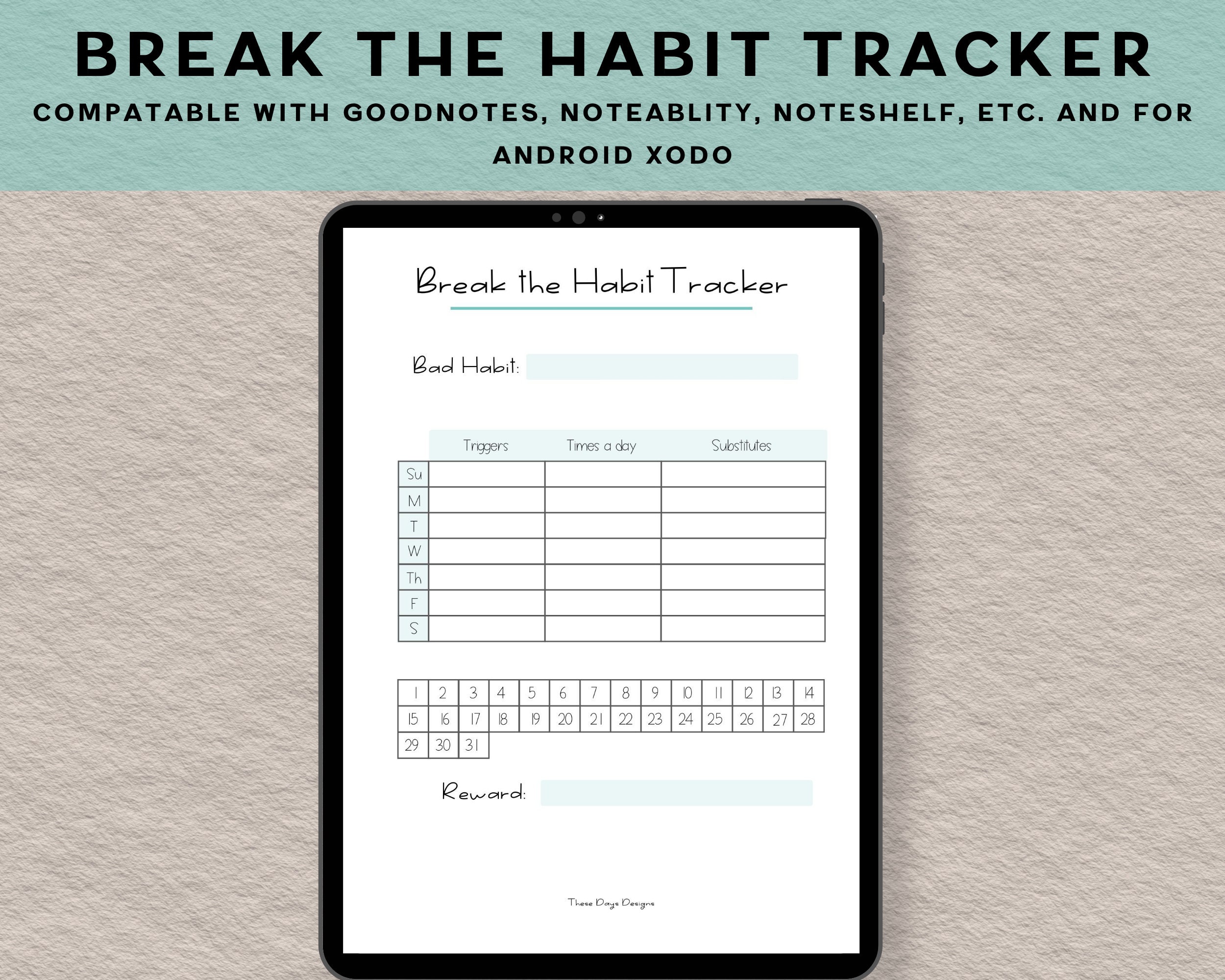 Break the Habit Tracker Calendar, Habit Tracker Printable, Routine ...