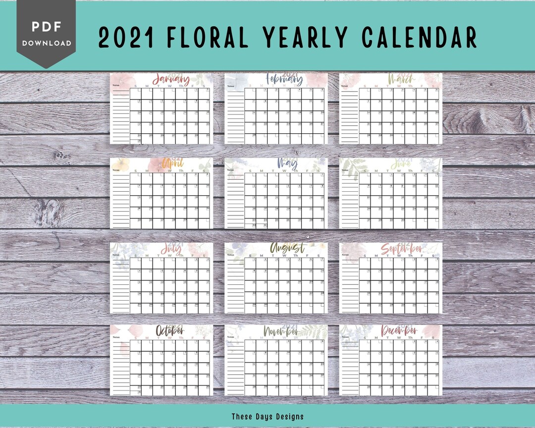 2021 Floral Calendar, Desk Calendar, Calendar Template, Appointment ...