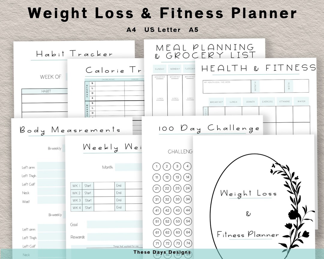 Weight Loss Planner, Printable, Weight Tracker, Lose Weight, Workout ...