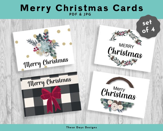 Printable Christmas Card Set of 4 Holiday Card Pack - Etsy