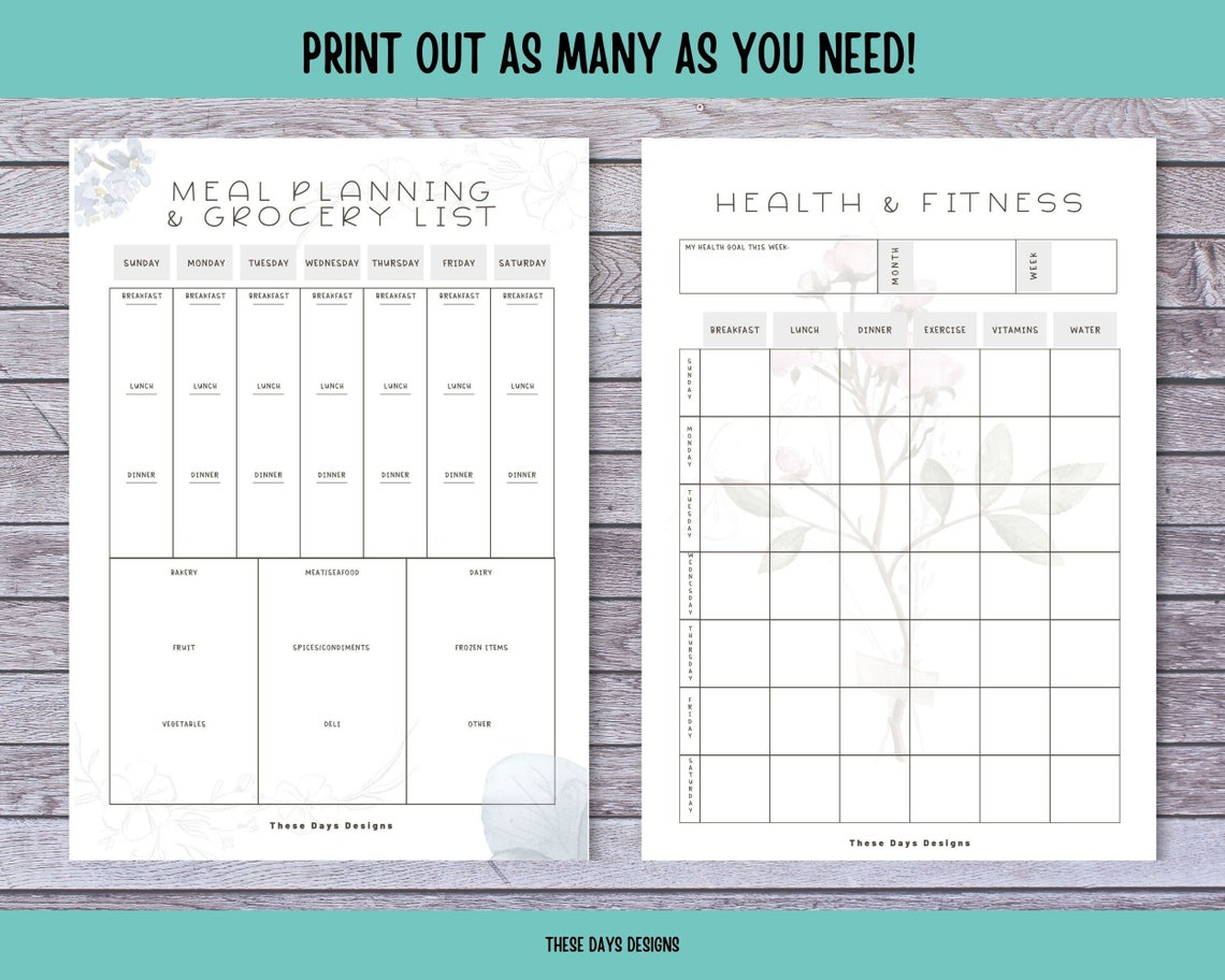 Fitness Planner, Meal Planner, Printable, Health Tracker, Fitness ...