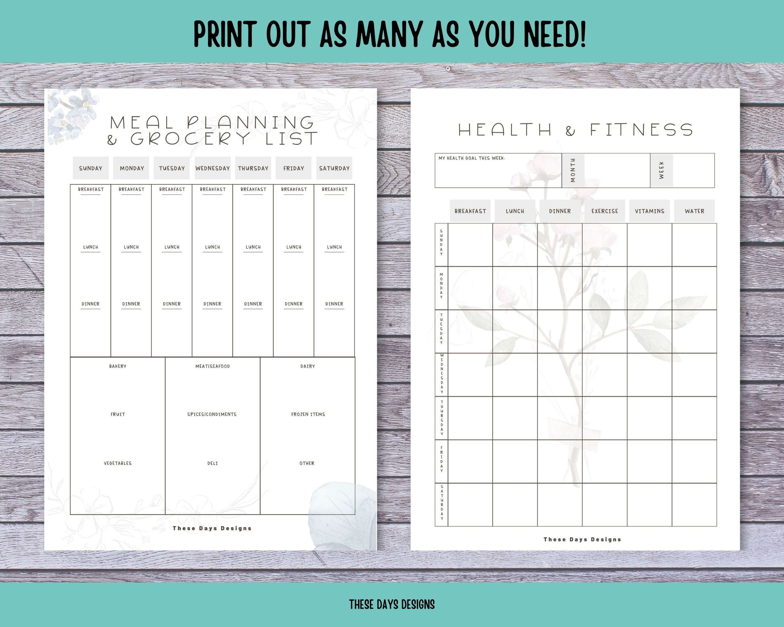 Fitness Planner, Meal Planner, Printable, Health Tracker, Fitness ...