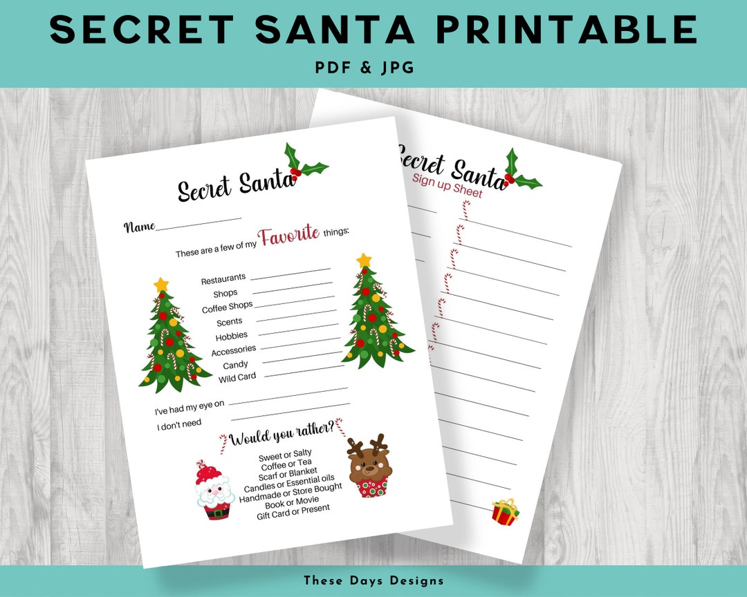 Secret Santa Printable, Secret Santa Questionnaire, Gift at Work, Gift ...