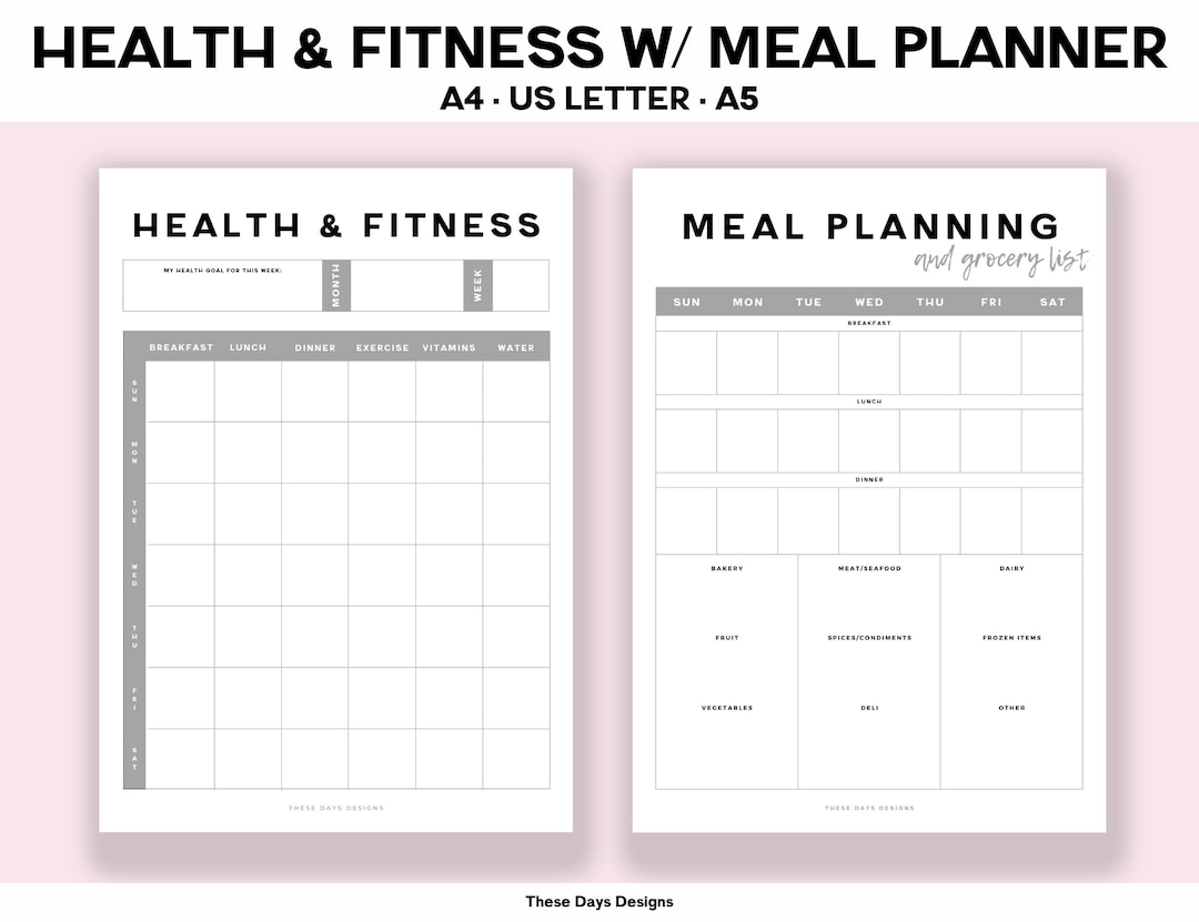 Health Tracker, Printable, Fitness Tracker PDF, Family Meal Planner ...