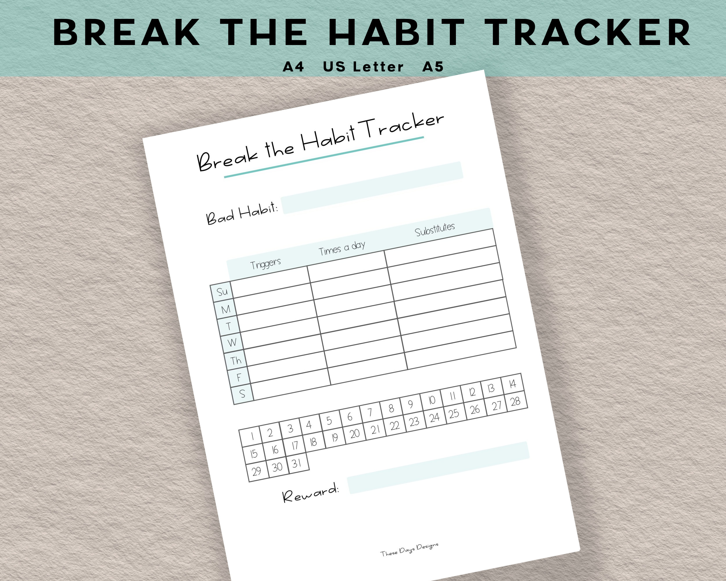 Break the Habit Tracker Calendar, Habit Tracker Printable, Routine ...