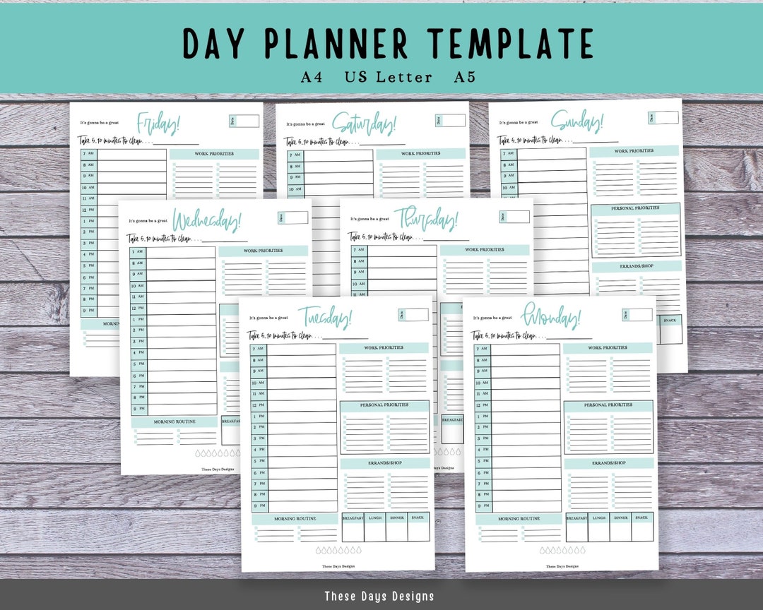 Daily Routine Printable, 7 Day Planner, Day Planner Template, Employee ...