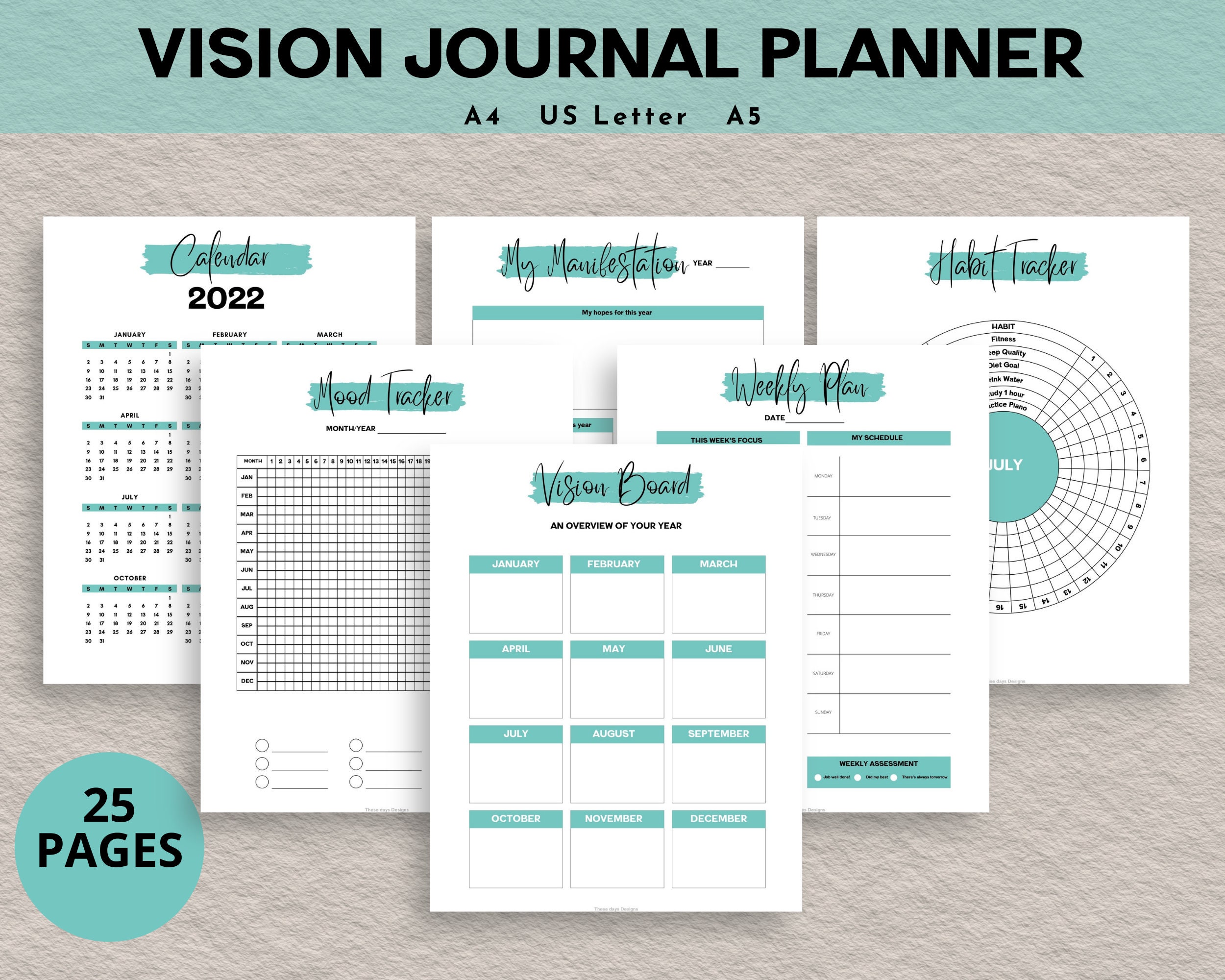 Vision Board Kit Printable Goal Planner 2022 Goal Journal - Etsy