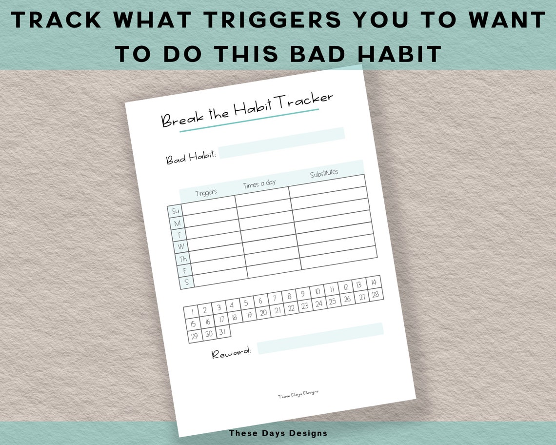 Break the Habit Tracker Calendar, Habit Tracker Printable, Routine ...