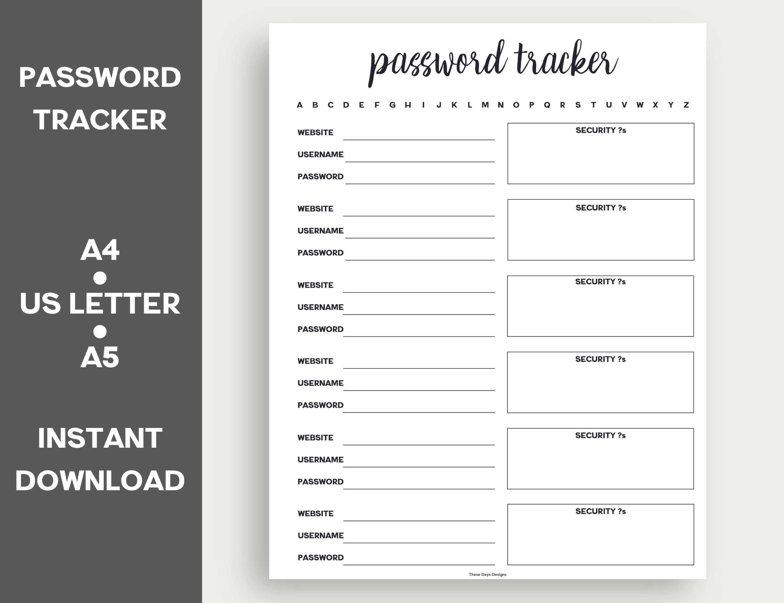 Password Tracker Printable, Printable Password Template, Password Book ...