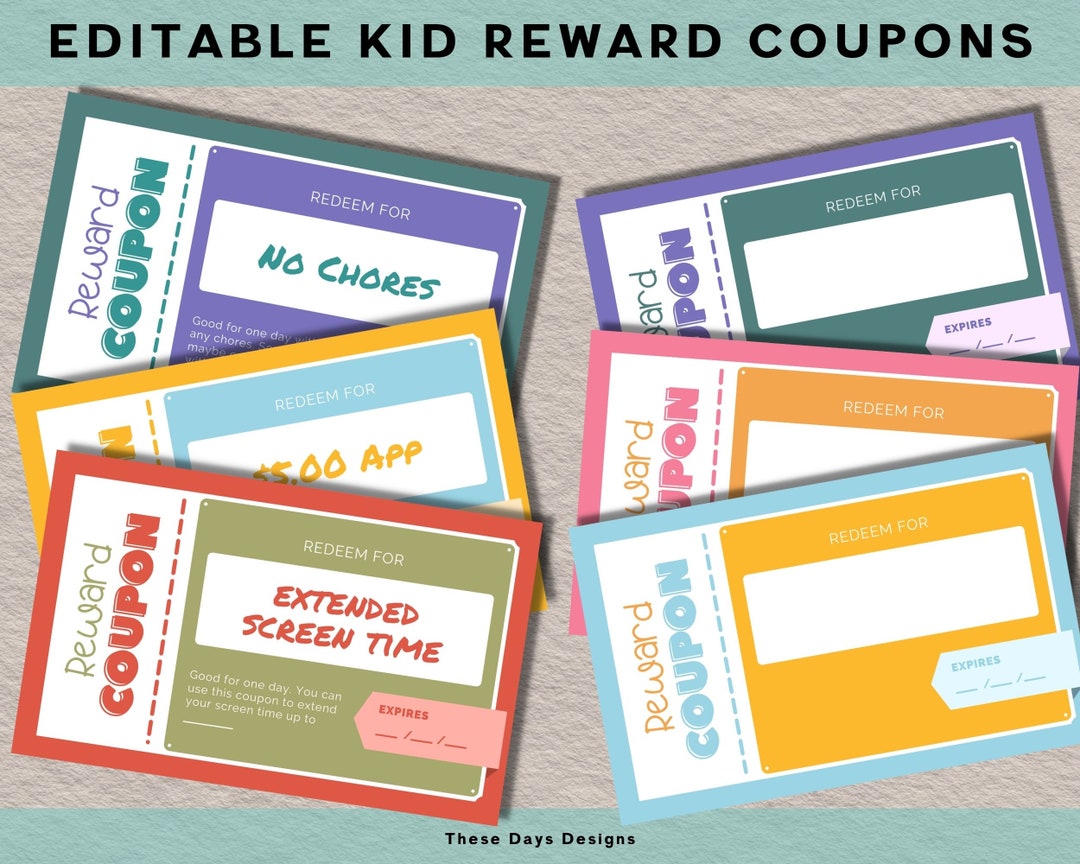 Editable Kids Coupons, Printable Reward Coupons for Kids, Coupon Book ...