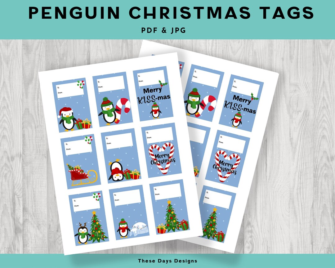 Christmas Penguin, Printable Tags, Penguin Tags, Digital Christmas Gift ...