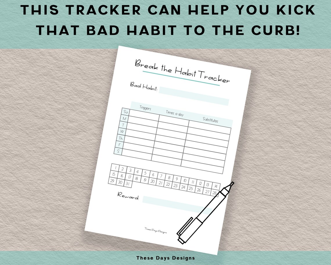 Break the Habit Tracker Calendar, Habit Tracker Printable, Routine ...