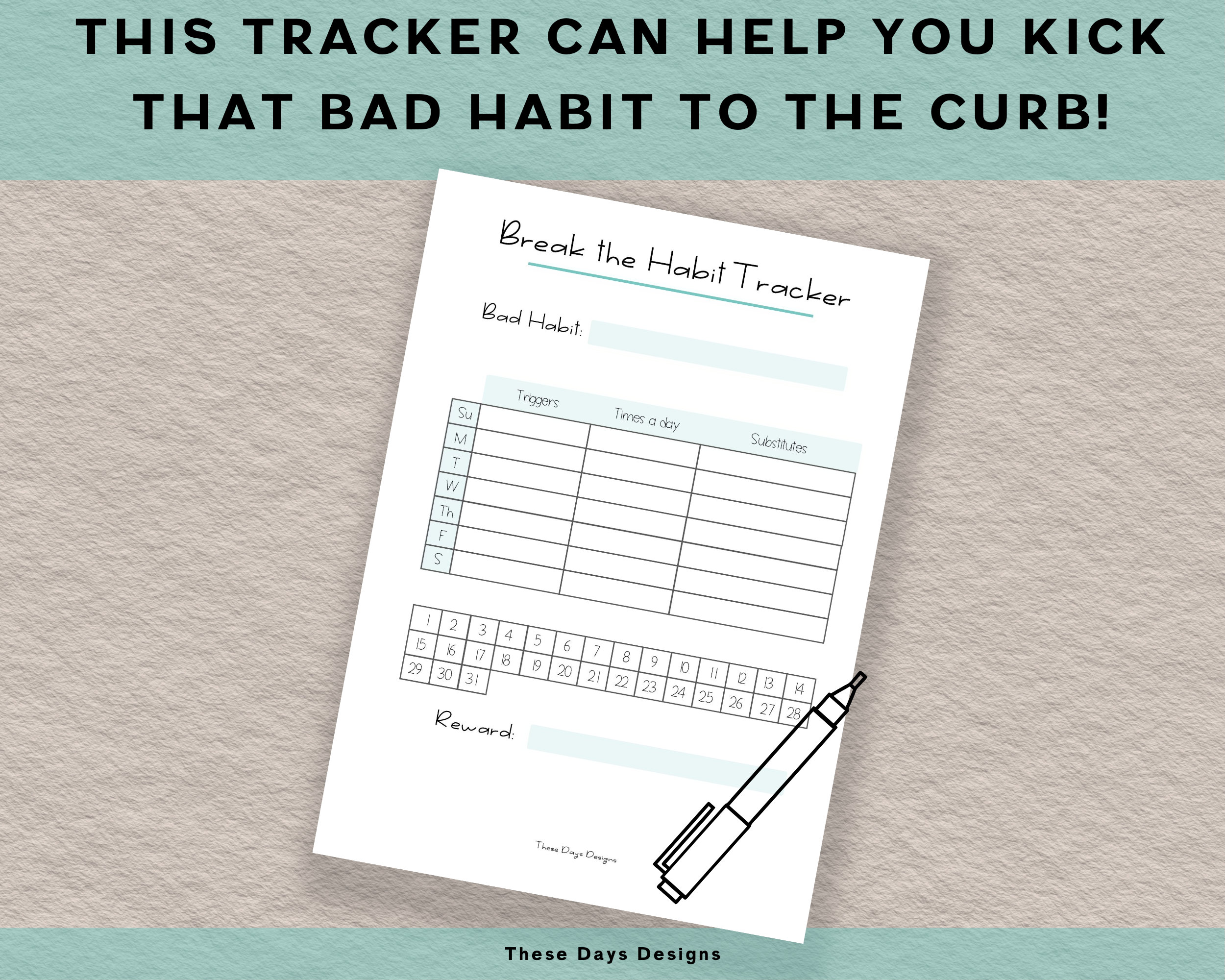 Break the Habit Tracker Calendar, Habit Tracker Printable, Routine ...