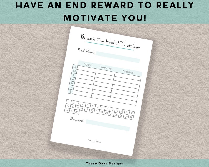 Break the Habit Tracker Calendar, Habit Tracker Printable, Routine ...