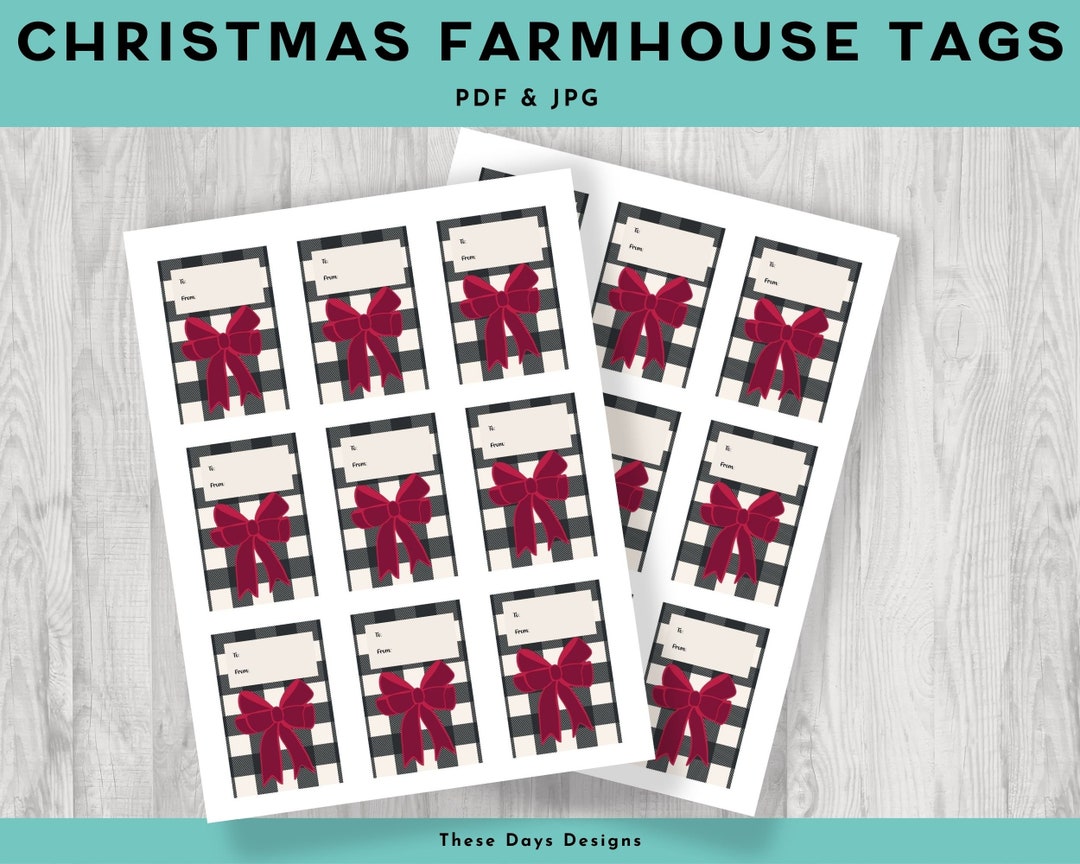 Farmhouse Christmas Tags, Printable, Buffalo Plaid Tags, Country ...