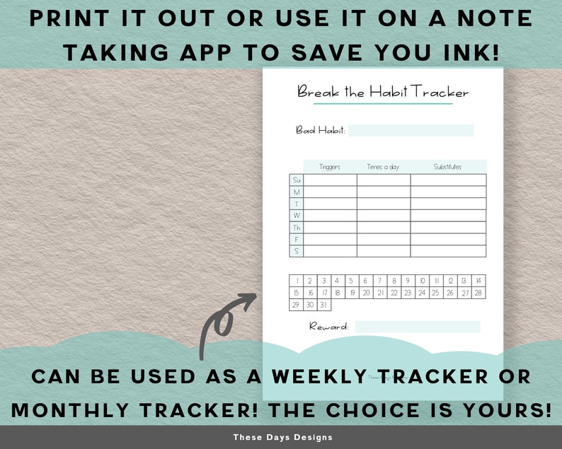 Break the Habit Tracker Calendar, Habit Tracker Printable, Routine ...