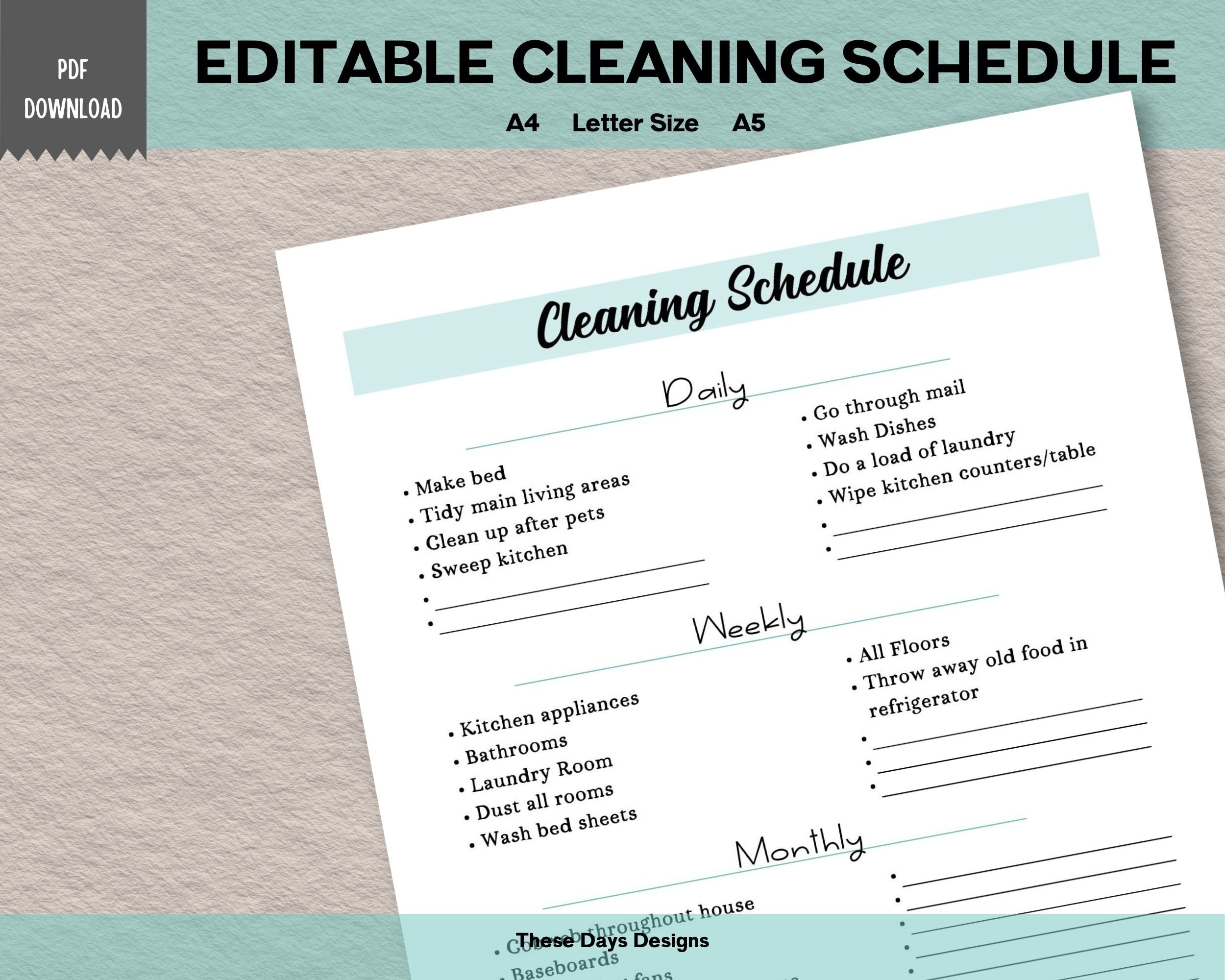 Editable Cleaning Schedule, Spring Cleaning, Daily Cleaning, Weekly ...