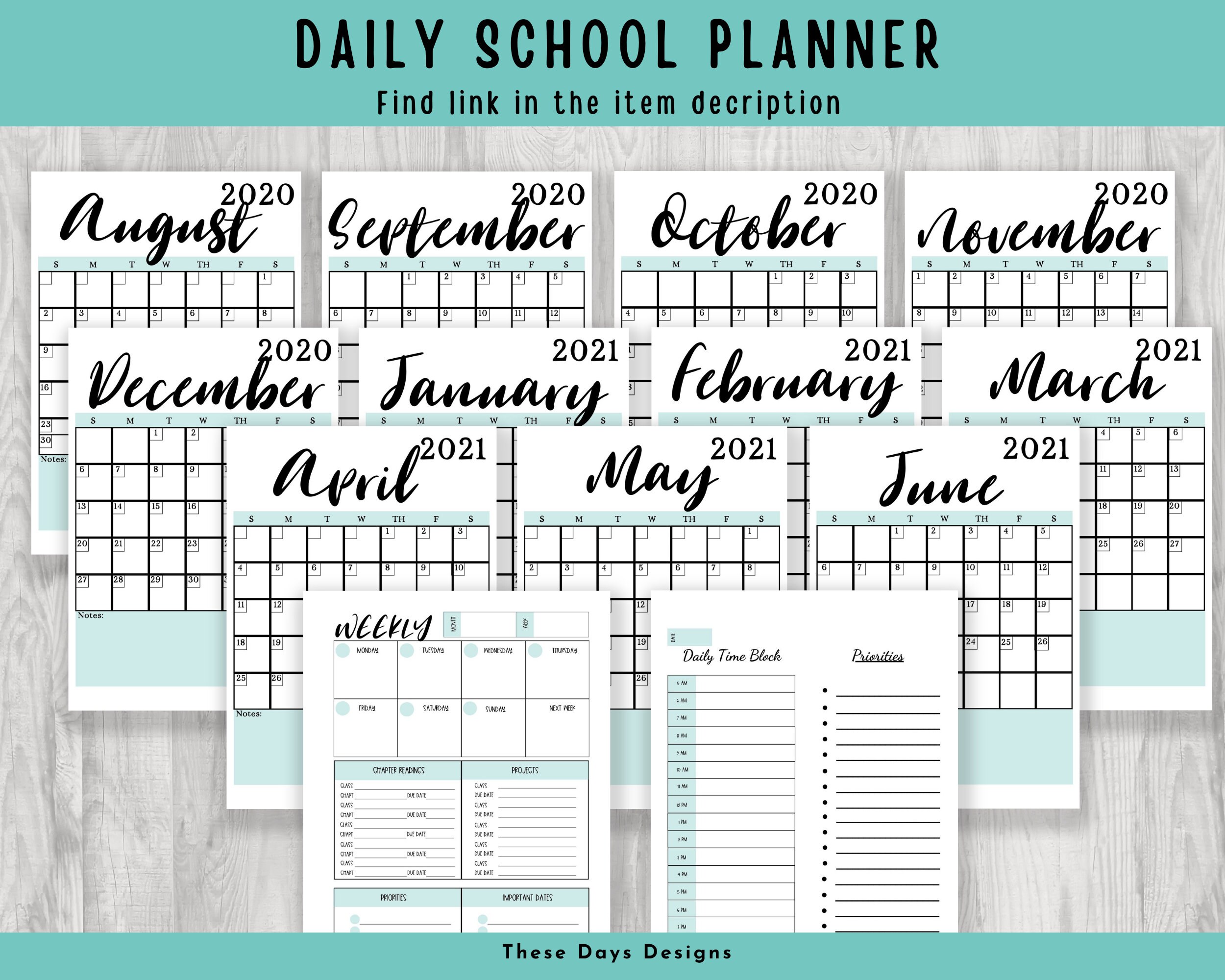 12 Month Calendar, Undated Calendar, Printable Calendar, Monthly ...
