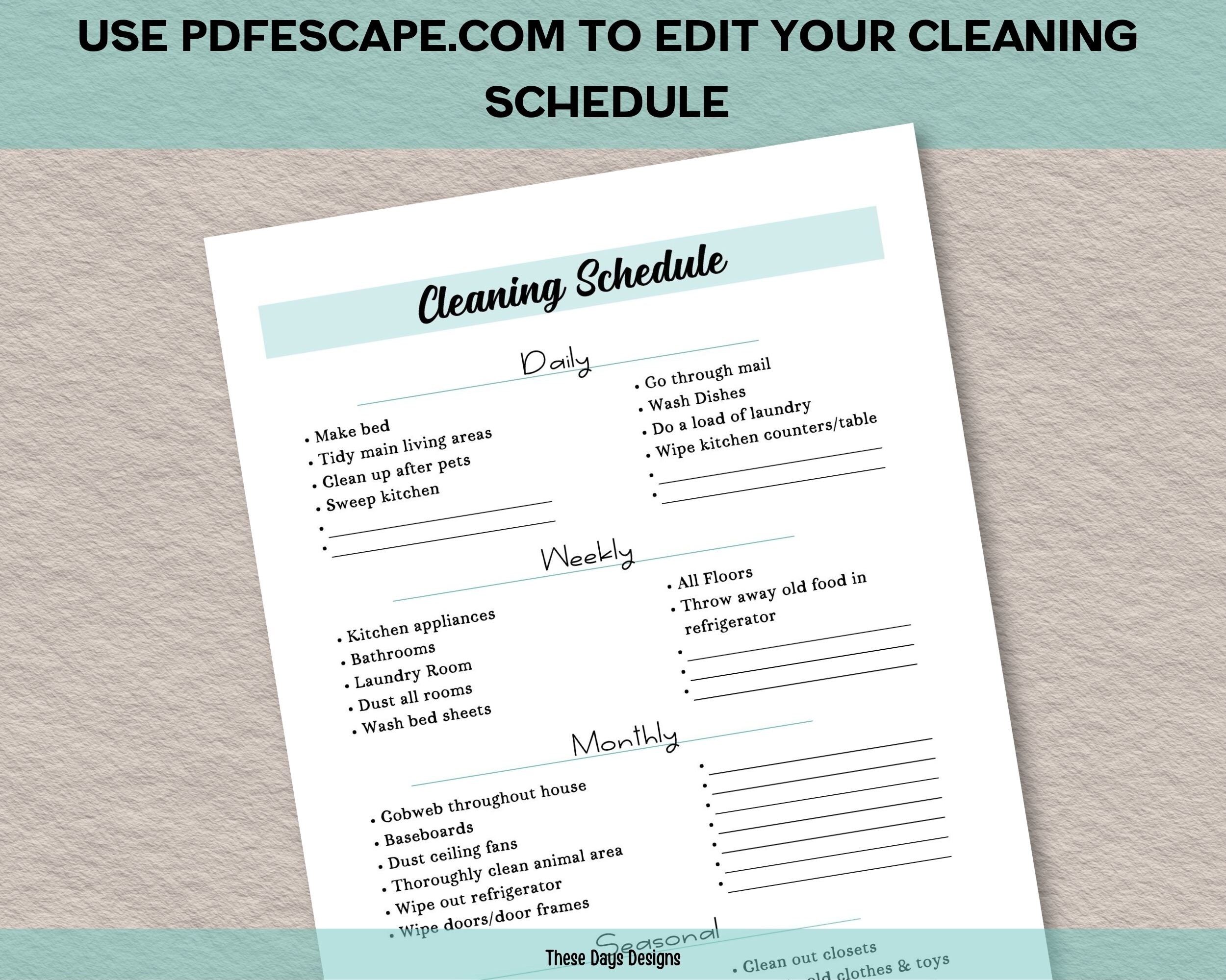 Editable Cleaning Schedule, Spring Cleaning, Daily Cleaning, Weekly ...