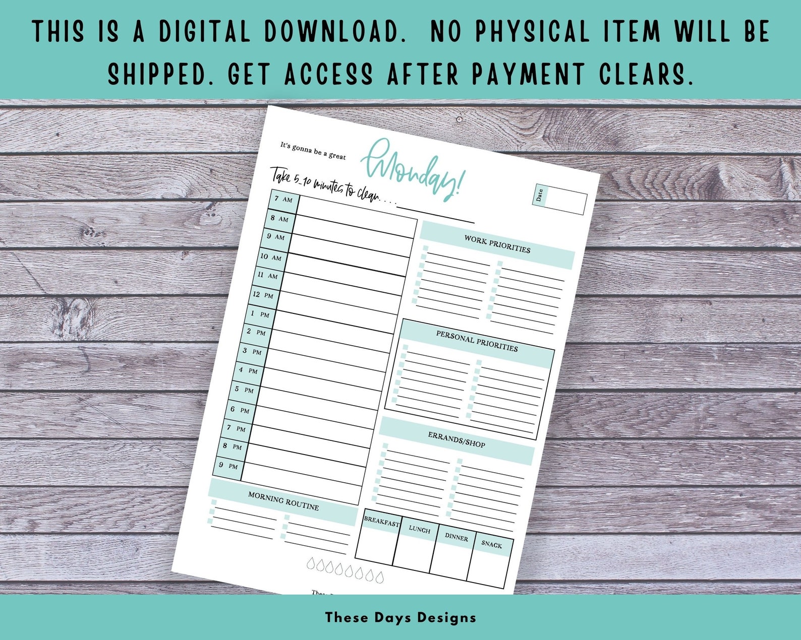 Daily Routine Printable, 7 Day Planner, Day Planner Template, Employee ...