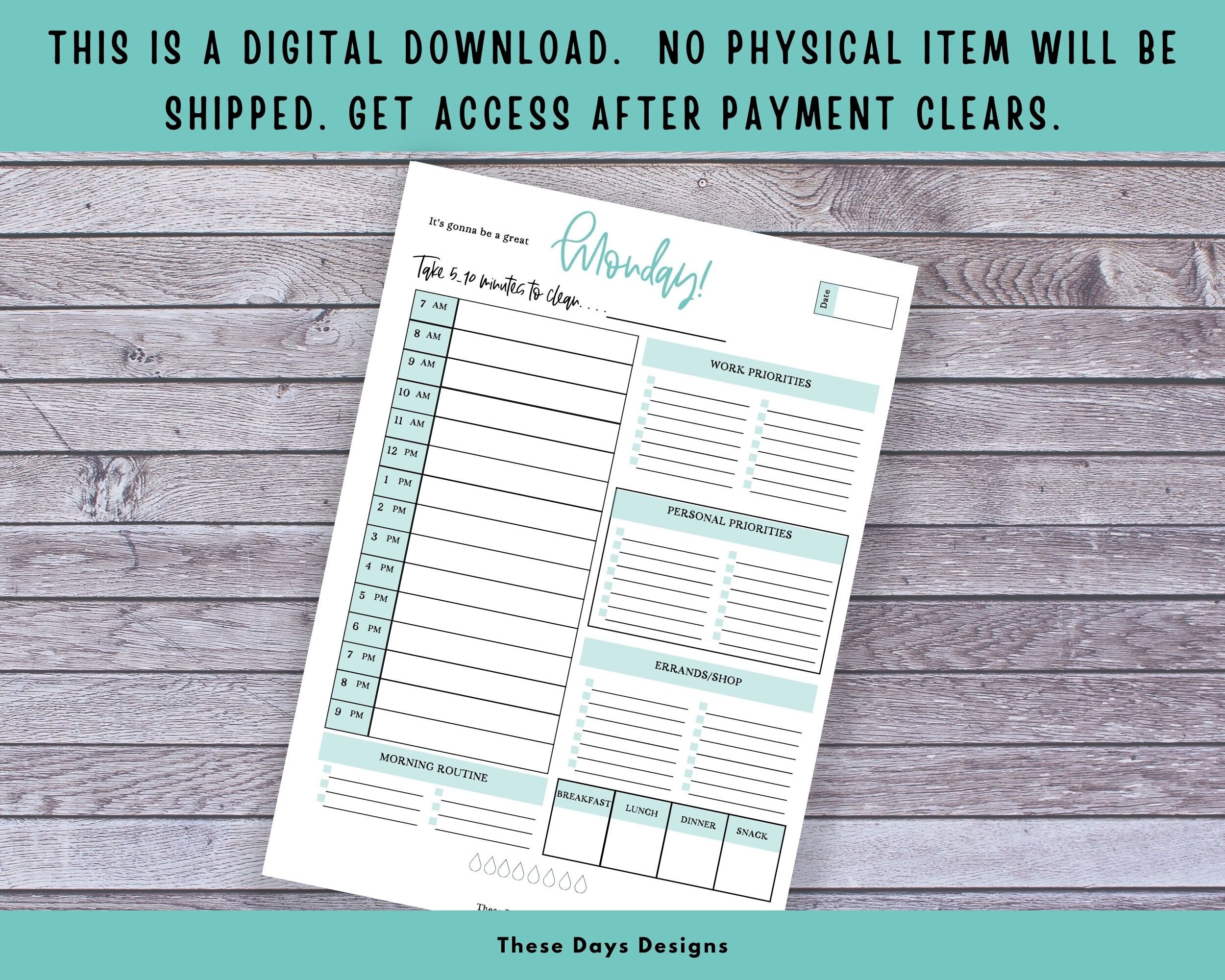Daily Routine Printable, 7 Day Planner, Day Planner Template, Employee ...
