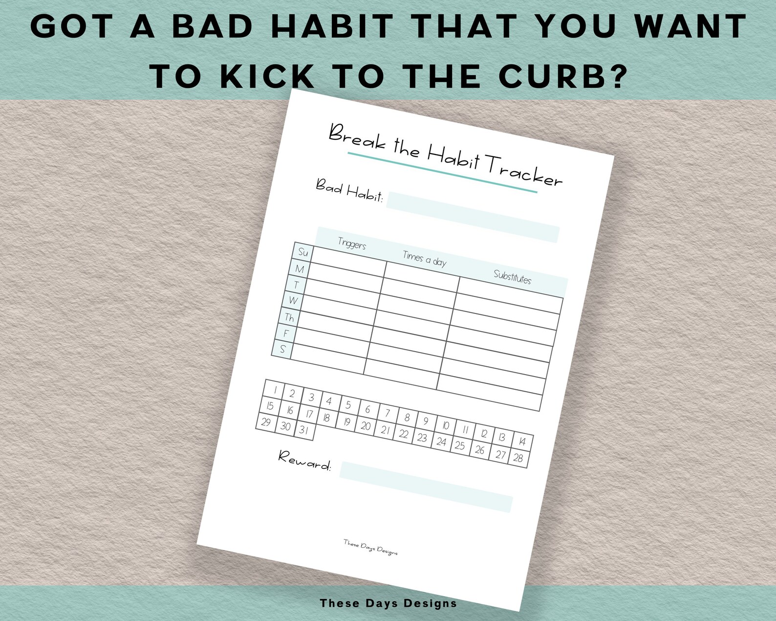 Break the Habit Tracker Calendar, Habit Tracker Printable, Routine ...