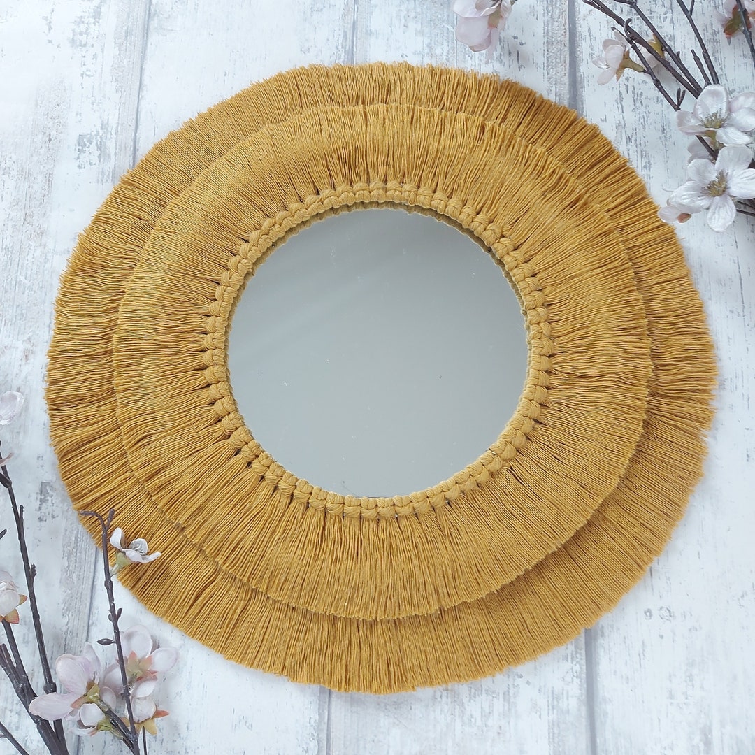 Mustard Macrame Mirror, Fringed Mustard Macrame Mirror, Mustsrd Home ...