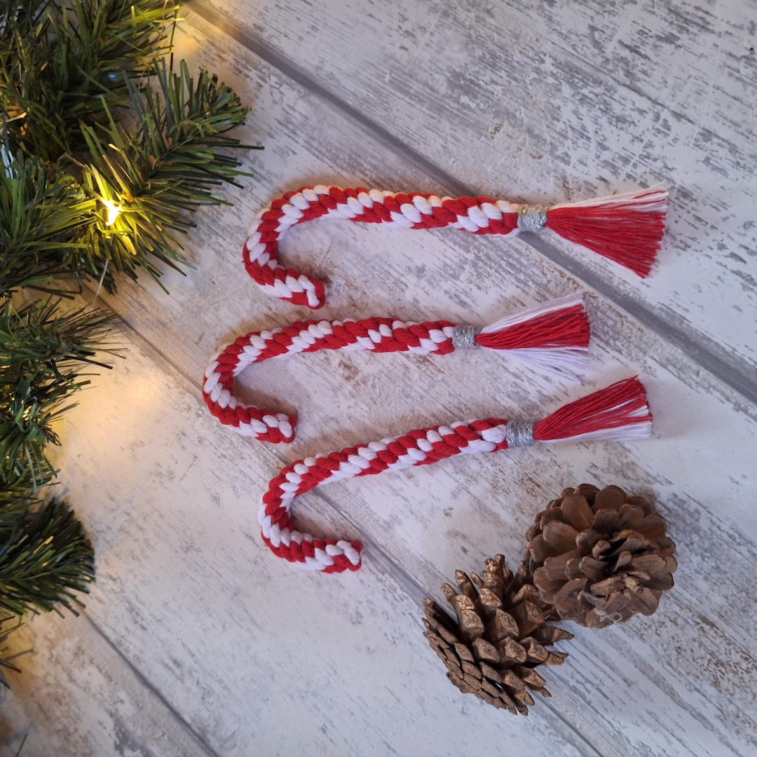 Candy Cane Decoration, Macrame Candy Canes, Candy Cane Tree Ornaments, Christmas Tree Candy Cane ...