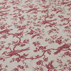 Isabelle Bird Toile Red Linen Fabric 100% Linen 150cm Floral. Sold by ...