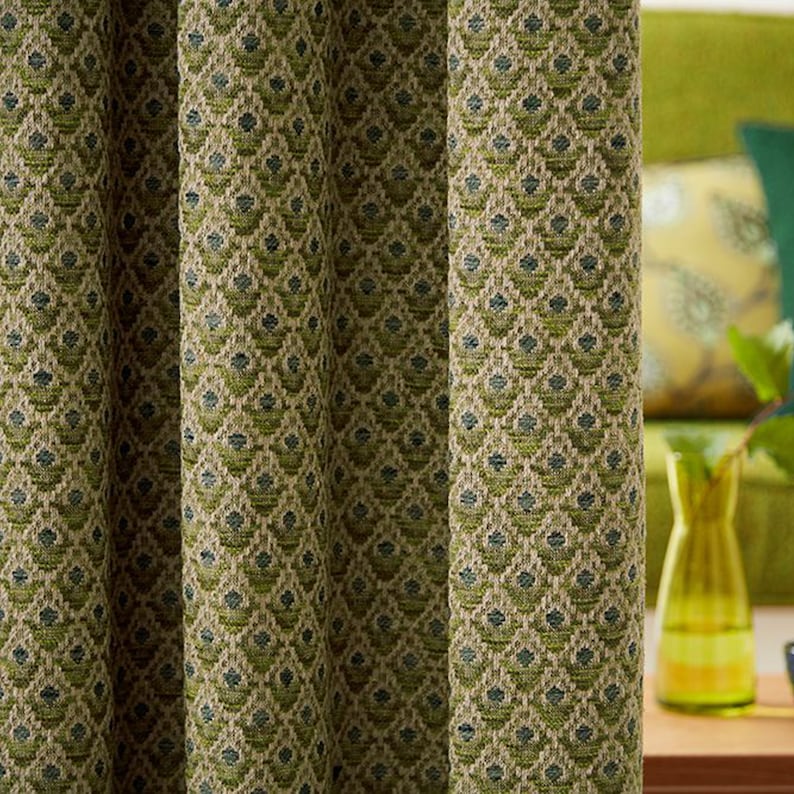 ILIV Alps Fabric Hunter Polycotton Trellis Geometric Curtains Cushions ...