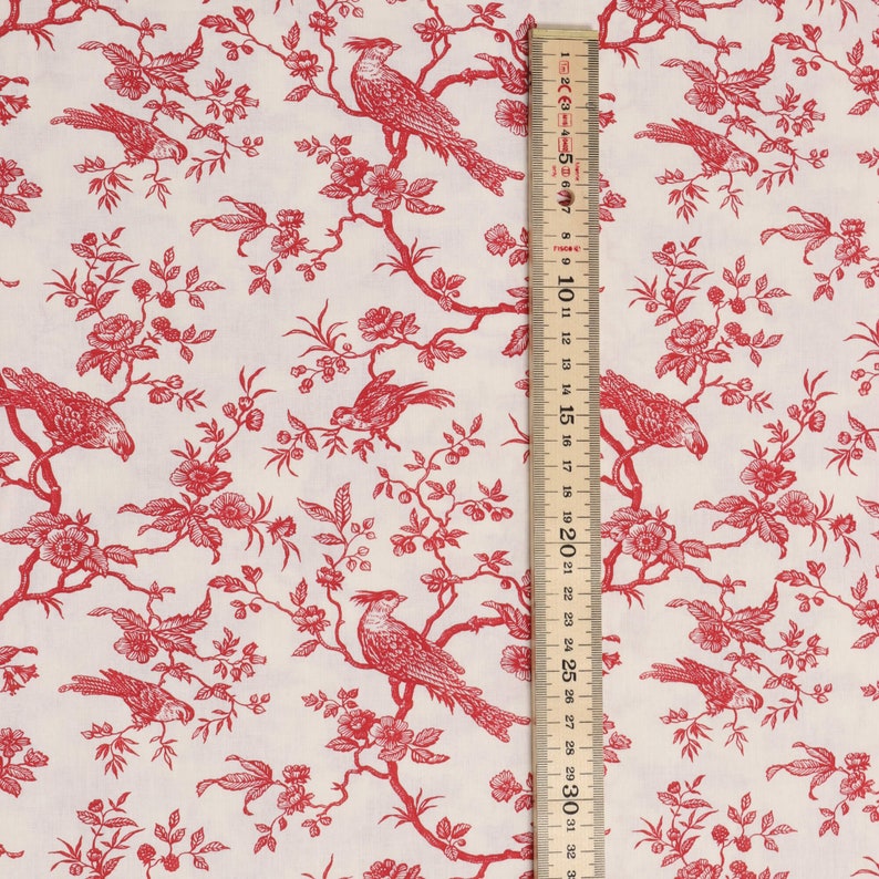 Isabelle Bird Toile Mini Red Fabric 100% Cotton 280cm Floral. Sold by ...