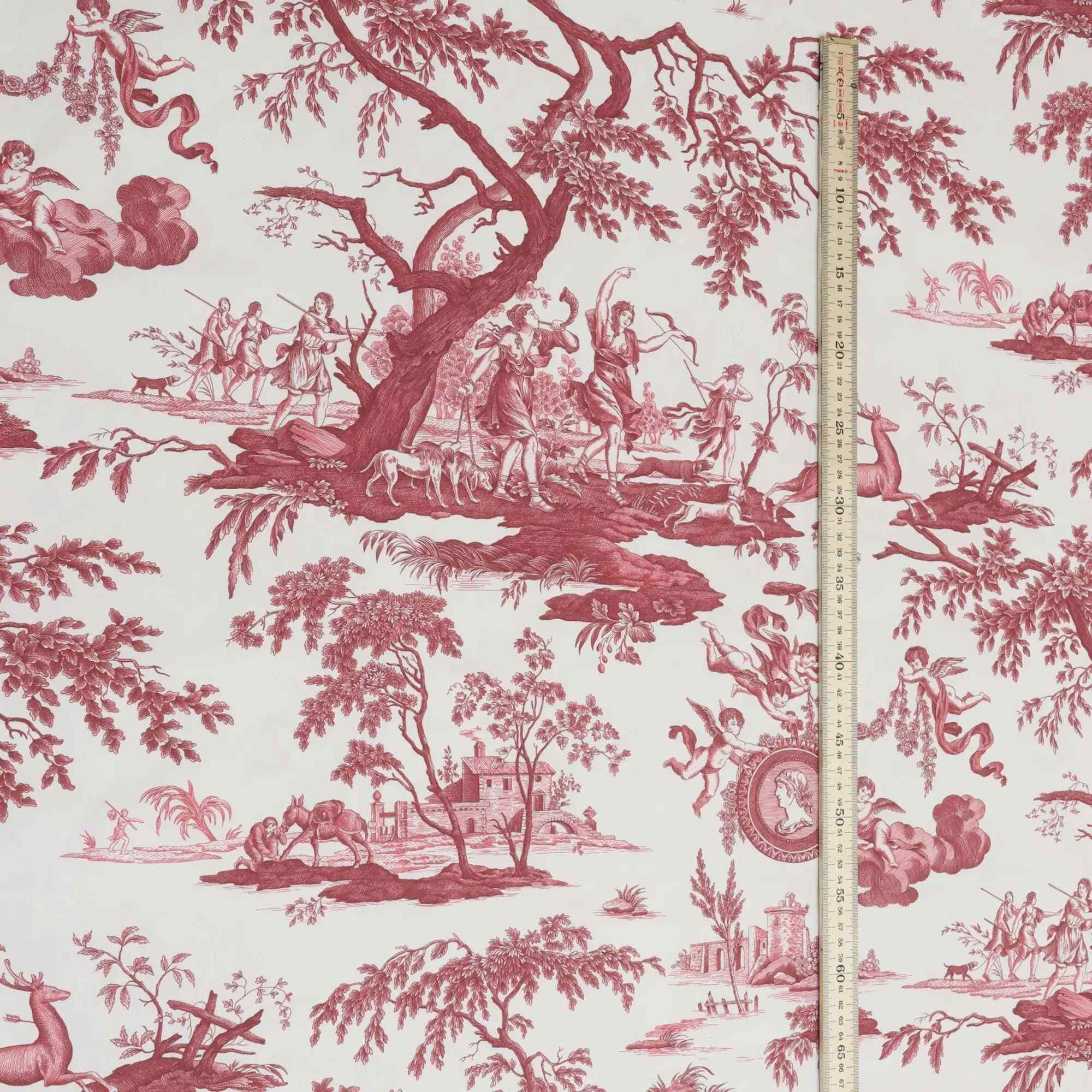 Cherubs Toile Red on White Fabric 100% Cotton Double Width Curtains ...