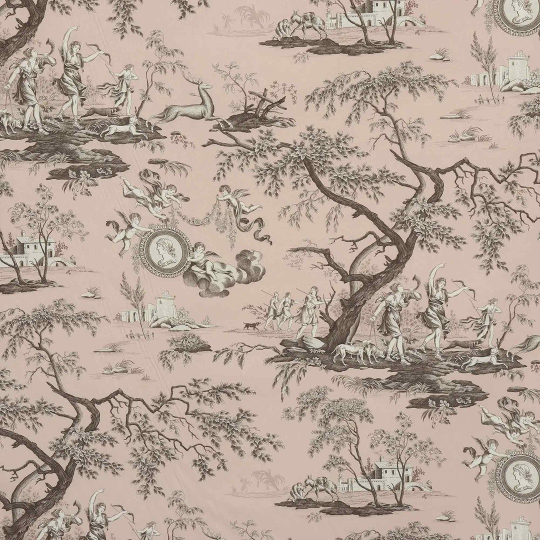 Cherubs Toile Blush Pink Fabric 100% Cotton Double Width Curtains ...