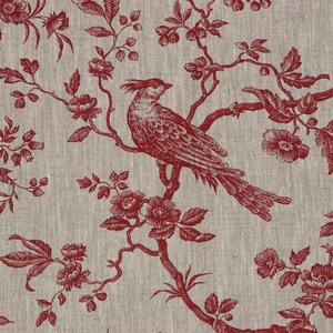 Isabelle Bird Toile Red Linen Fabric 100% Linen 150cm Floral. Sold by ...