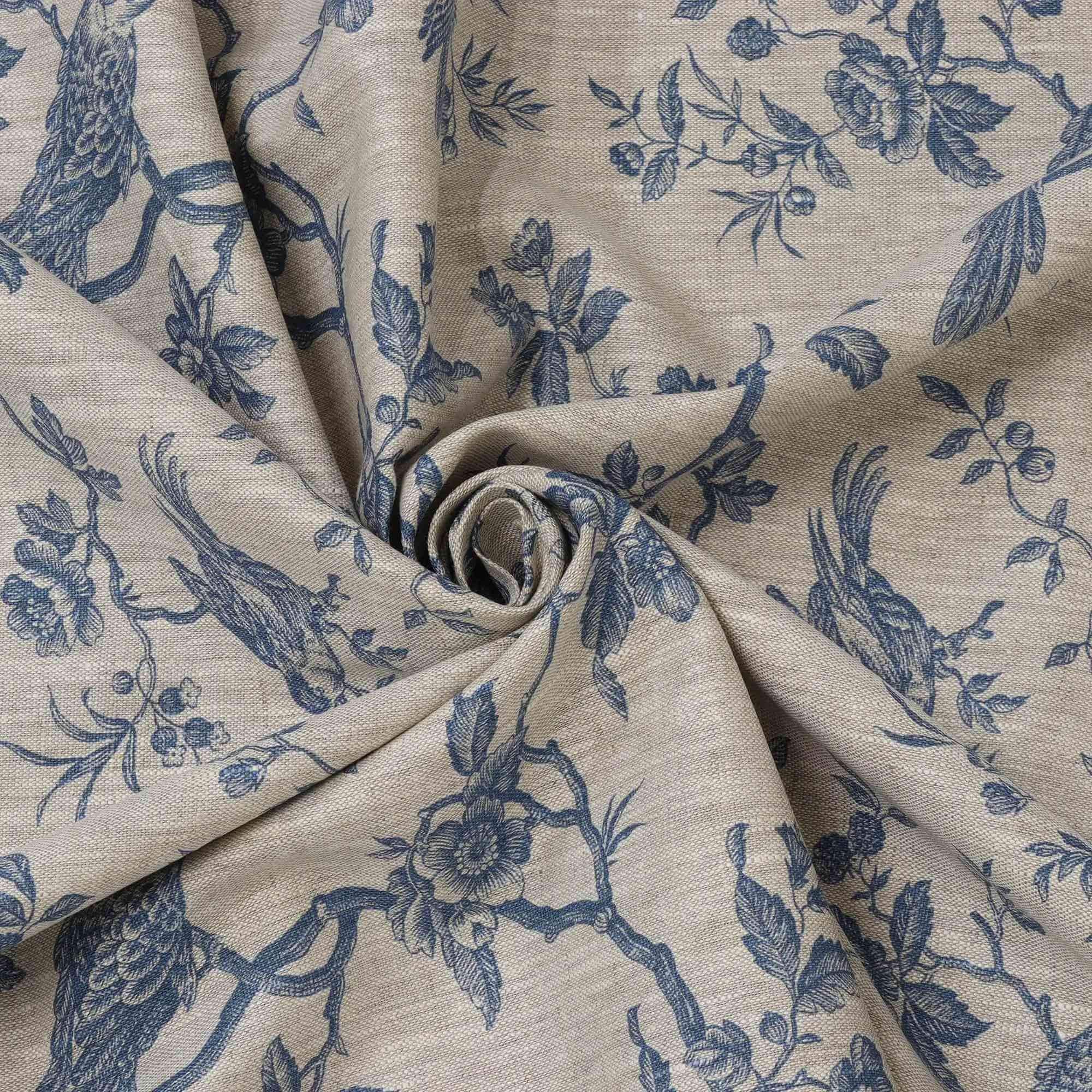 Isabelle Bird Toile Blue Linen Fabric 100% Linen 150cm Floral. Sold by ...