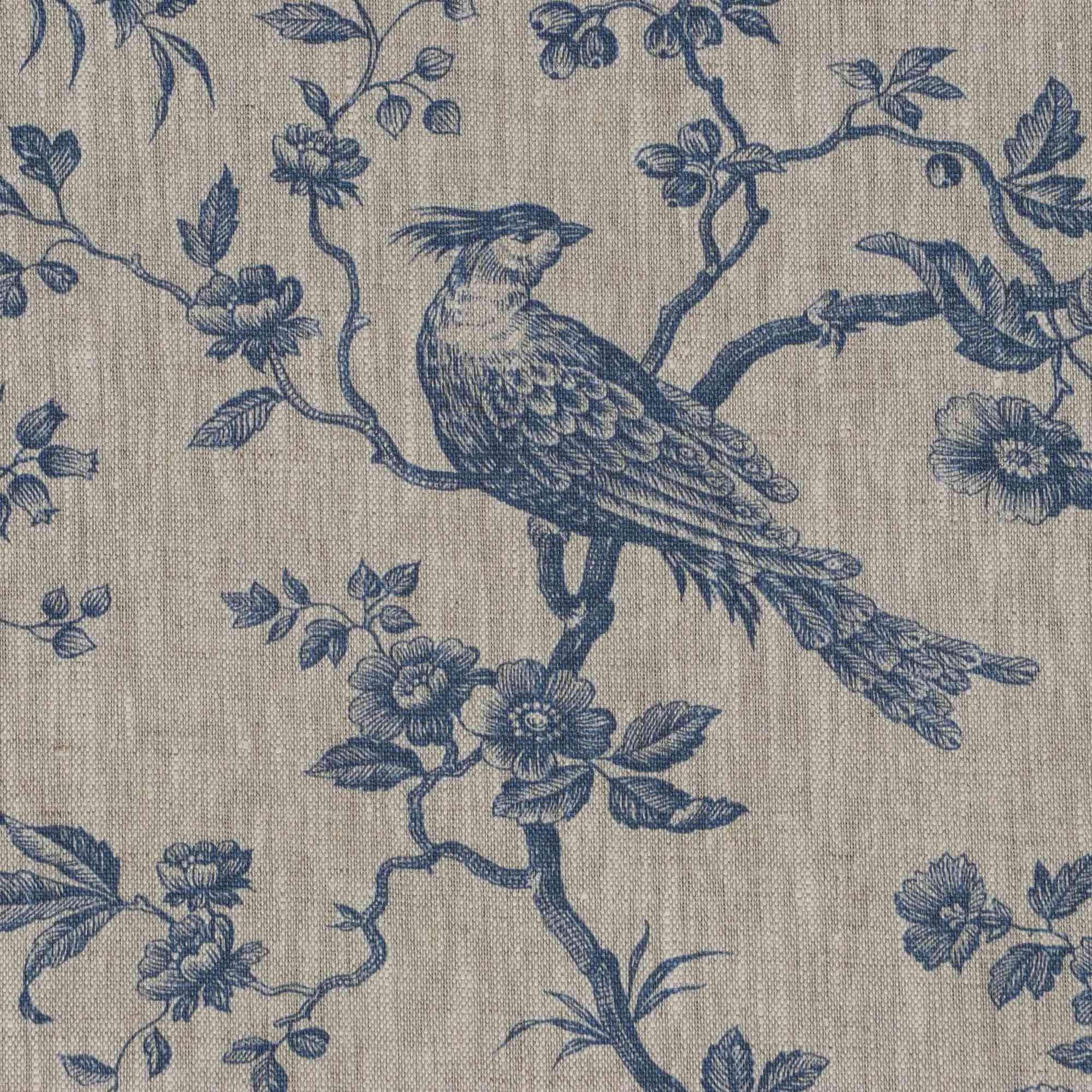 Isabelle Bird Toile Blue Linen Fabric 100% Linen 150cm Floral. Sold by ...