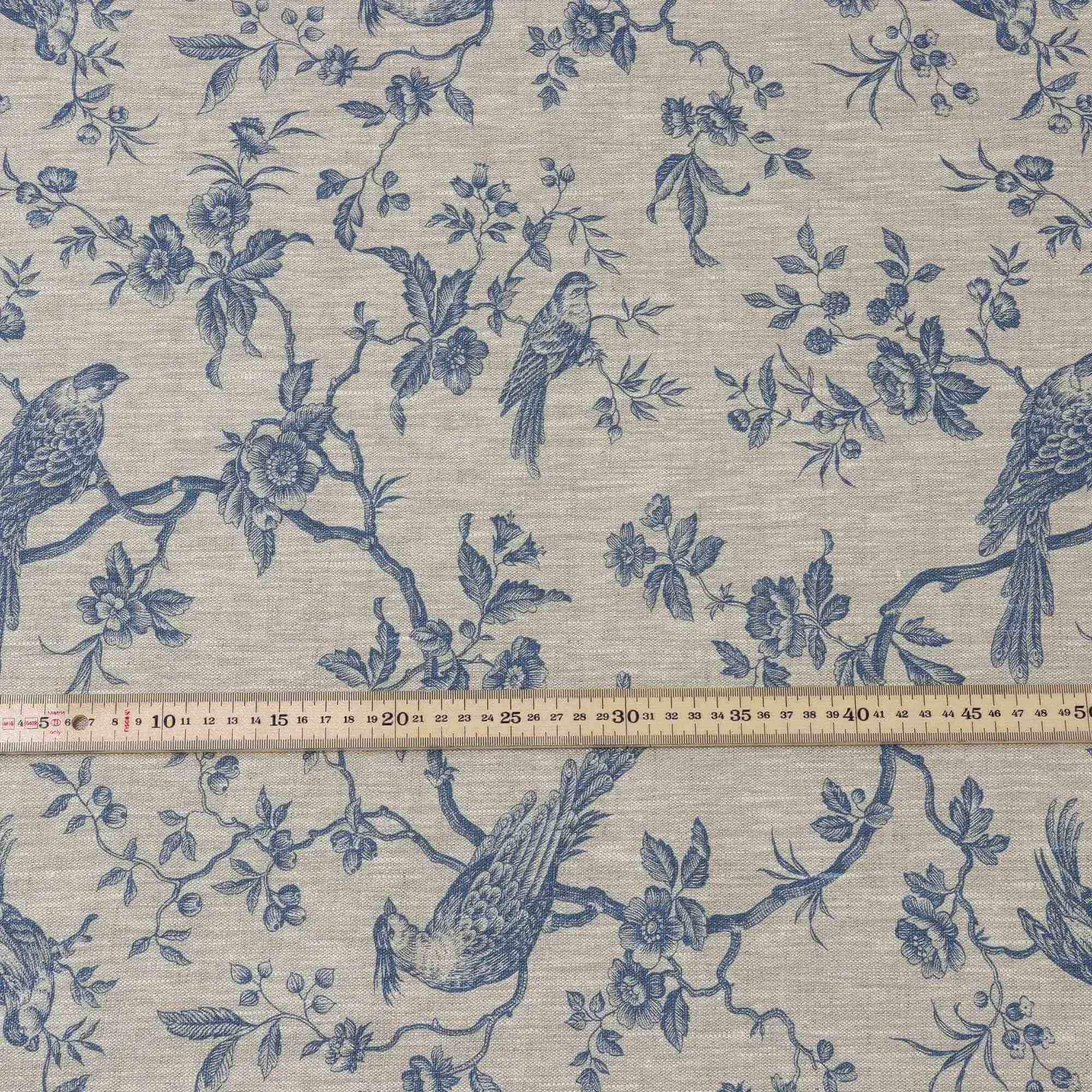 Isabelle Bird Toile Blue Linen Fabric 100% Linen 150cm Floral. Sold by ...
