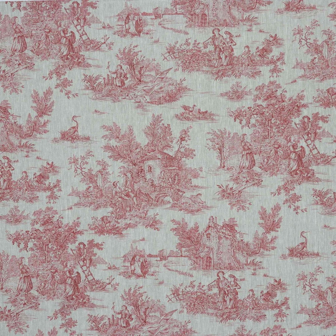French Toile De Jouy Linen Red 150cm Fabric Linen Blend French ...